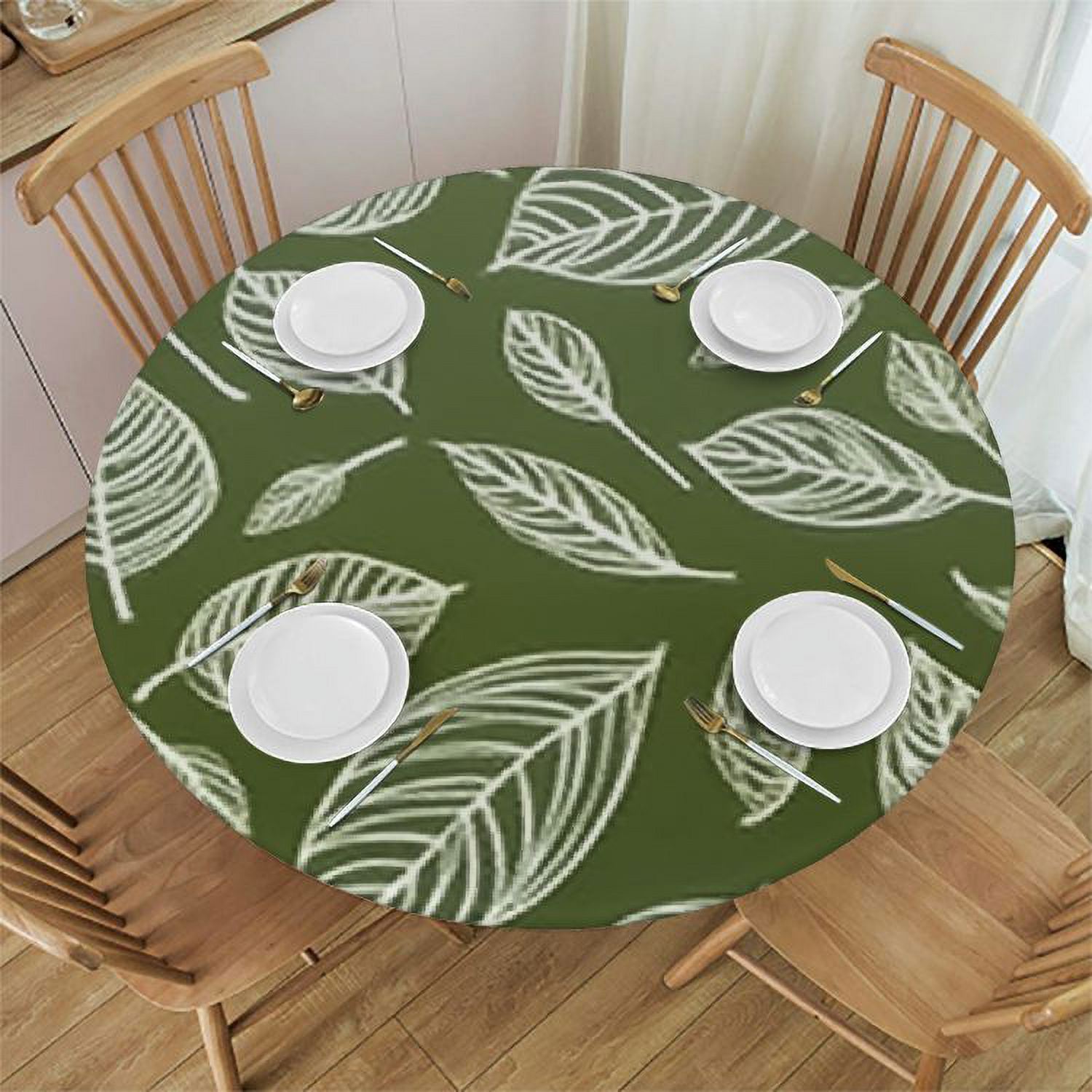 Round Vinyl Fitted Tablecloth with Flannel Backing Elastic Edge Design ...