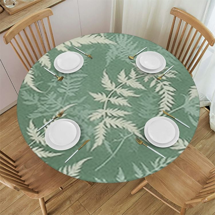 Round Vinyl Fitted Tablecloth with Flannel Backing Elastic Edge Design ...