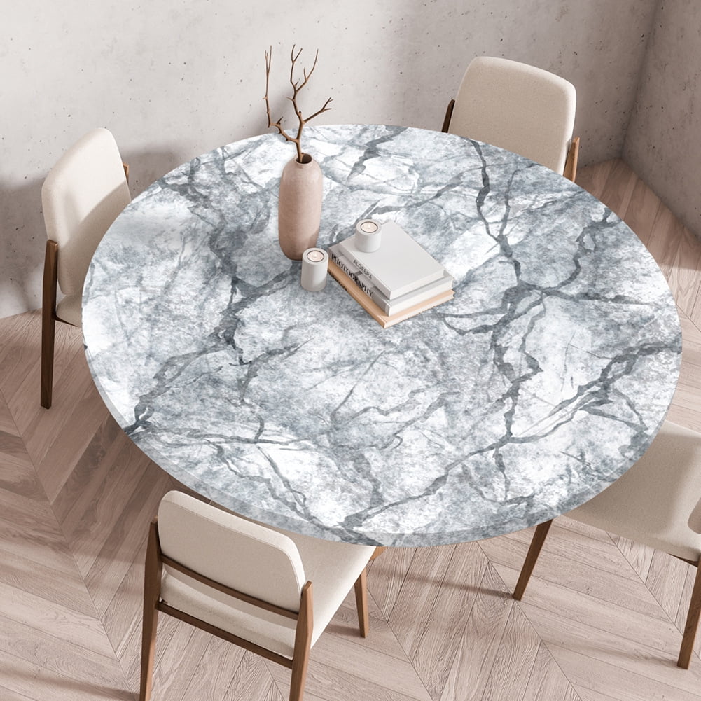 Round Vinyl Fitted Tablecloth with Flannel Backing Elastic Edge Design ...