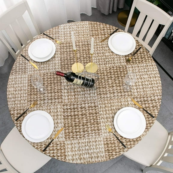 XUERUI-Oval Vinyl Fitted Tablecloth with Flannel Backing Elastic Table ...
