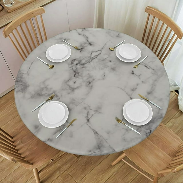 Round Vinyl Fitted Tablecloth with Flannel Backing Elastic Table Cloth ...