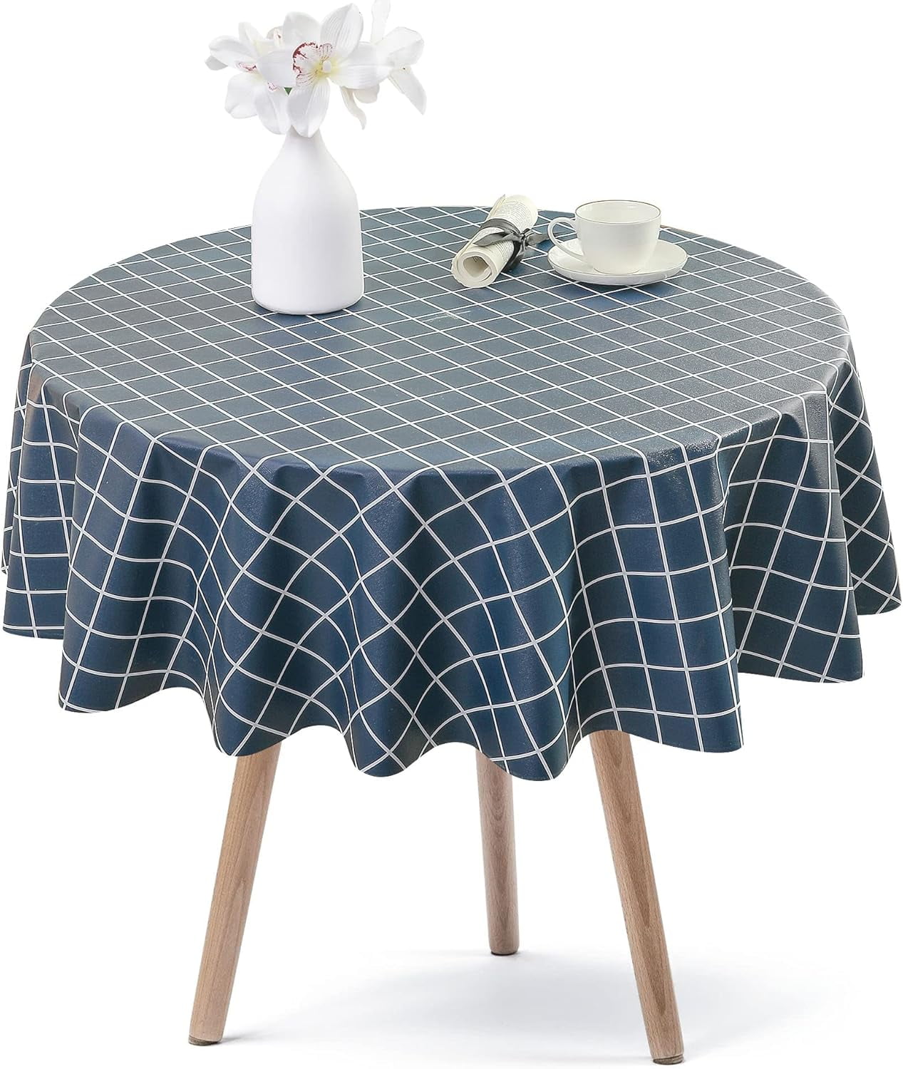 Round Vinyl Green Checkered Table Cloth Covers, Plastic Waterproof ...