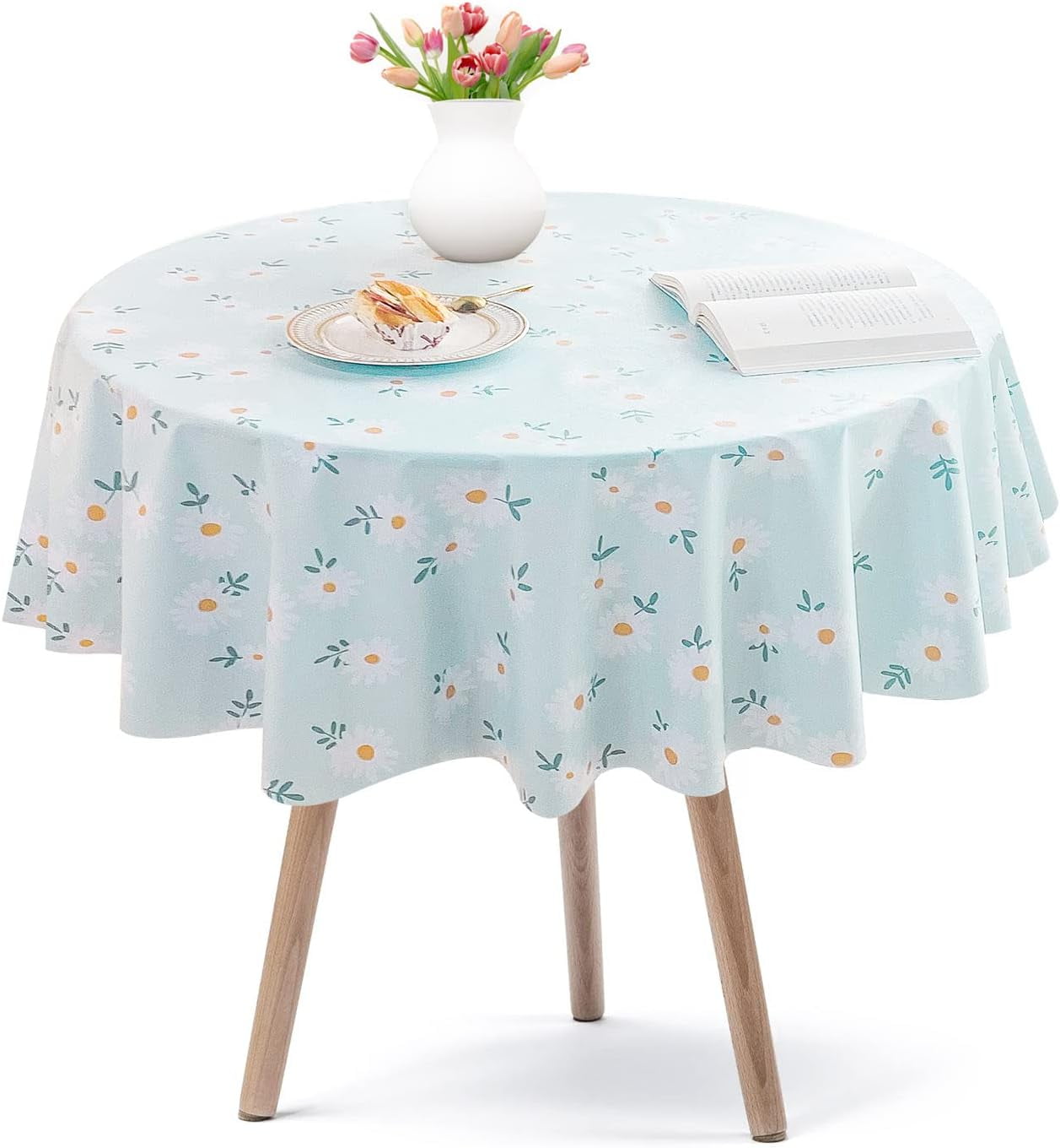 Round Vinyl Green Checkered Table Cloth Covers, Plastic Waterproof ...