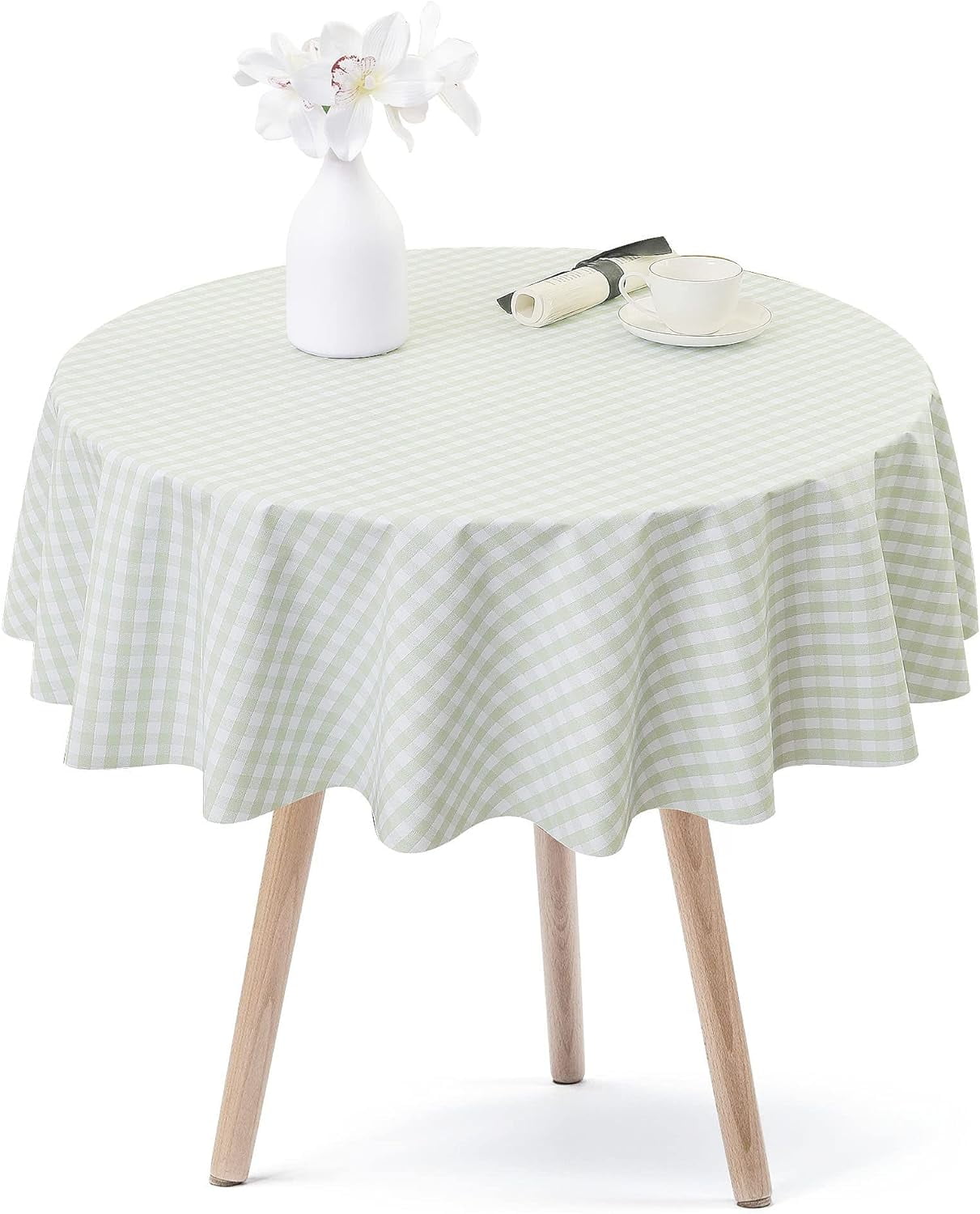 Round Vinyl Green Checkered Table Cloth Covers, Plastic Waterproof ...