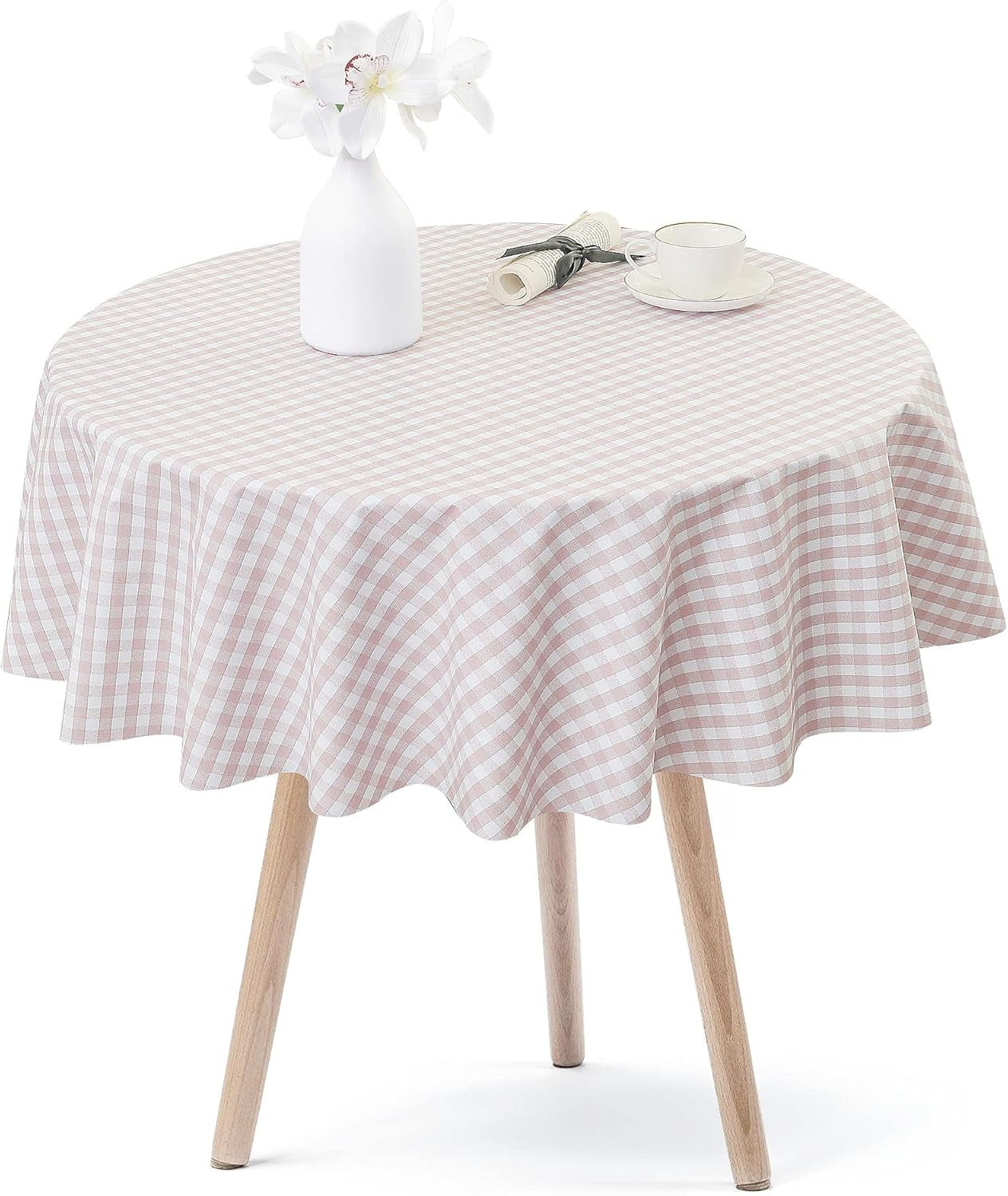 Round Vinyl Green Checkered Table Cloth Covers, Plastic Waterproof ...