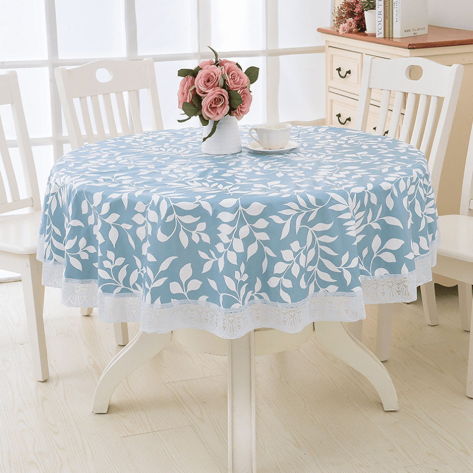 Round Vinyl Lace Tablecloth Waterproof PVC Plastic Wipeable Spillproof ...