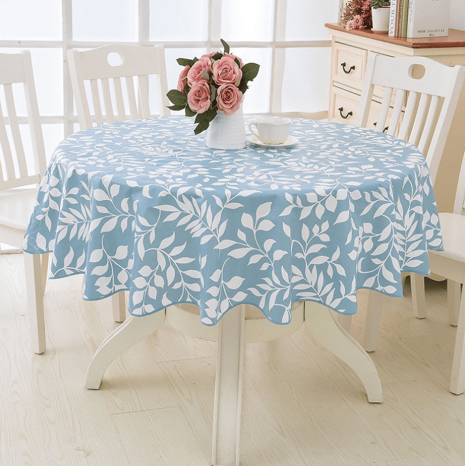 Round Vinyl Lace Tablecloth Waterproof PVC Plastic Wipeable Spillproof ...