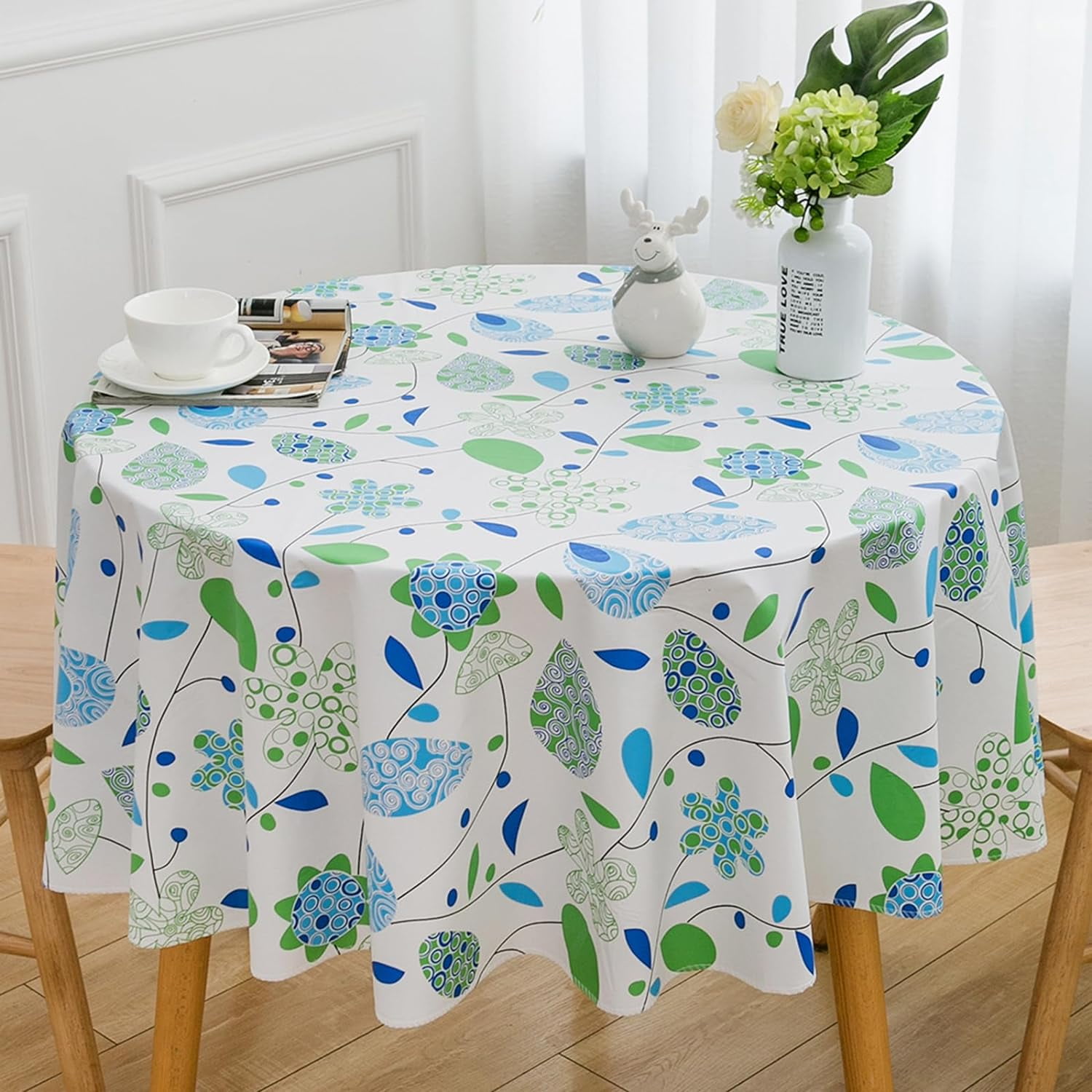 Round Vinyl Tablecloth 60 inch Flannel Backed Heavy Duty Tablecloth ...