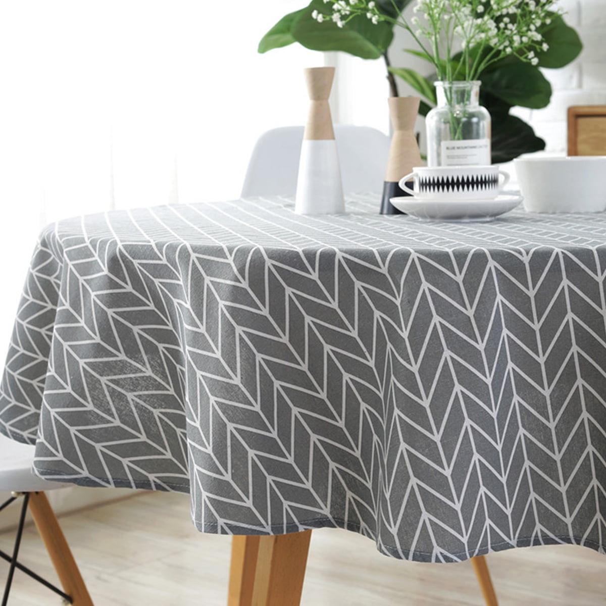 Round Vinyl Tablecloth Plastic Table Cloth Cover Waterproof PVC Wipeable Spillproof Oilcloth ...