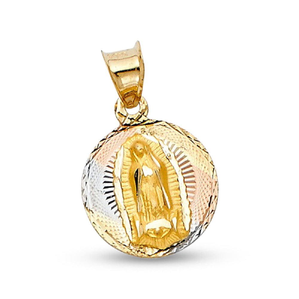 Round Virgin Mary Coin Pendant Genuine 14k Tri Tone Gold Diamond Cut ...