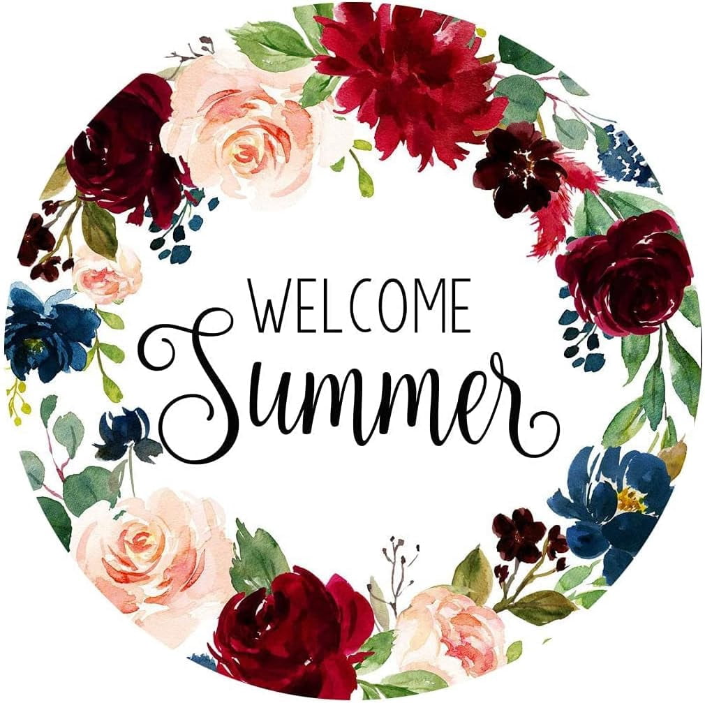 Round WOODEN Sign Rustic Wall Decor Welcome Summer Wall Art Floral ...