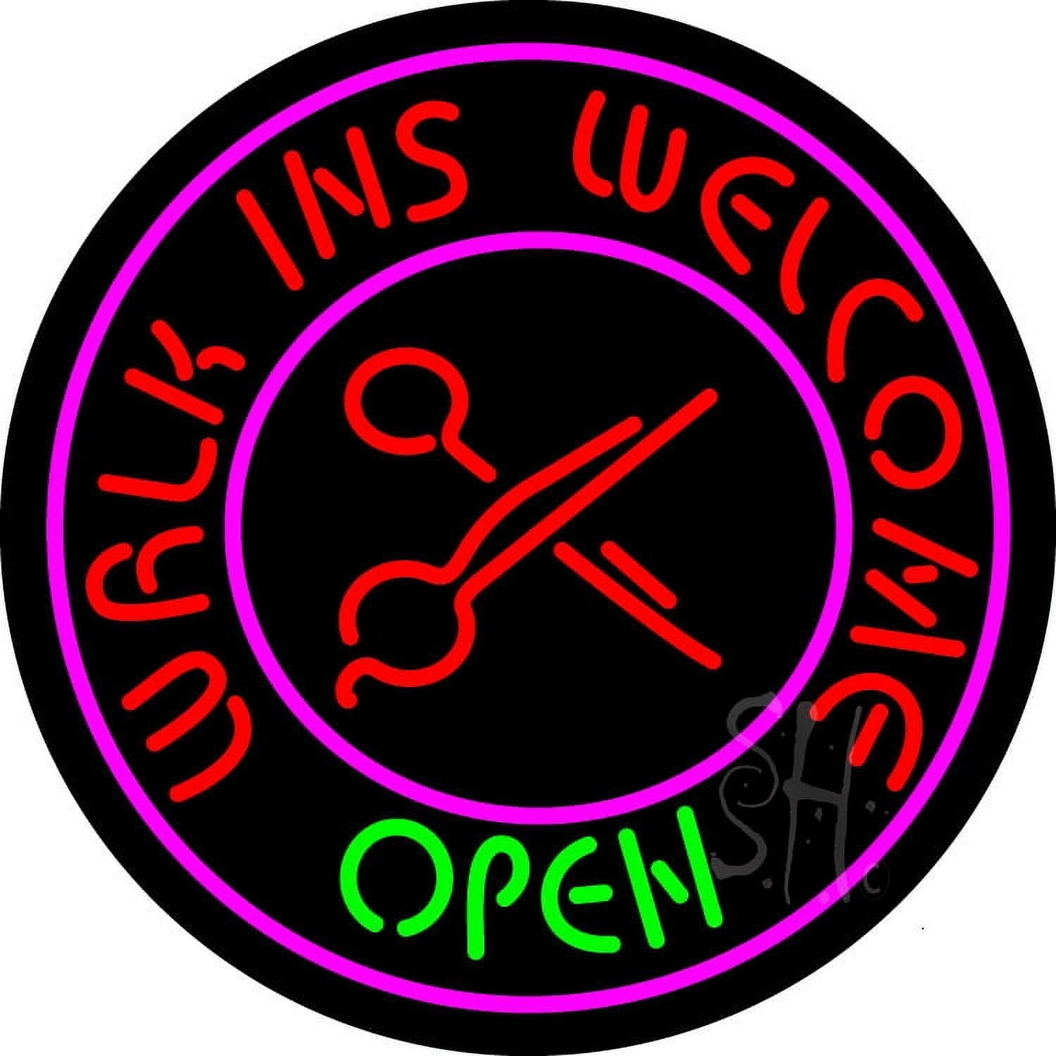 Round Walk Ins Welcome Open LED Neon Sign 26 x 26 - inches, Black ...