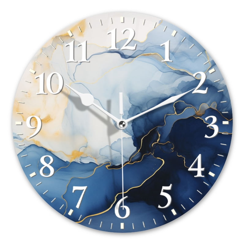 Round Wall Clock,Abstract Blue And Gold Watercolor Painting With Fluid ...
