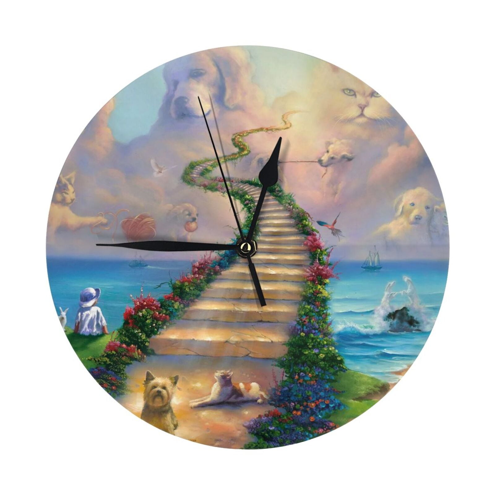Round Wall Clock All Pets Go To Heaven Printed Decorative & Creative ...