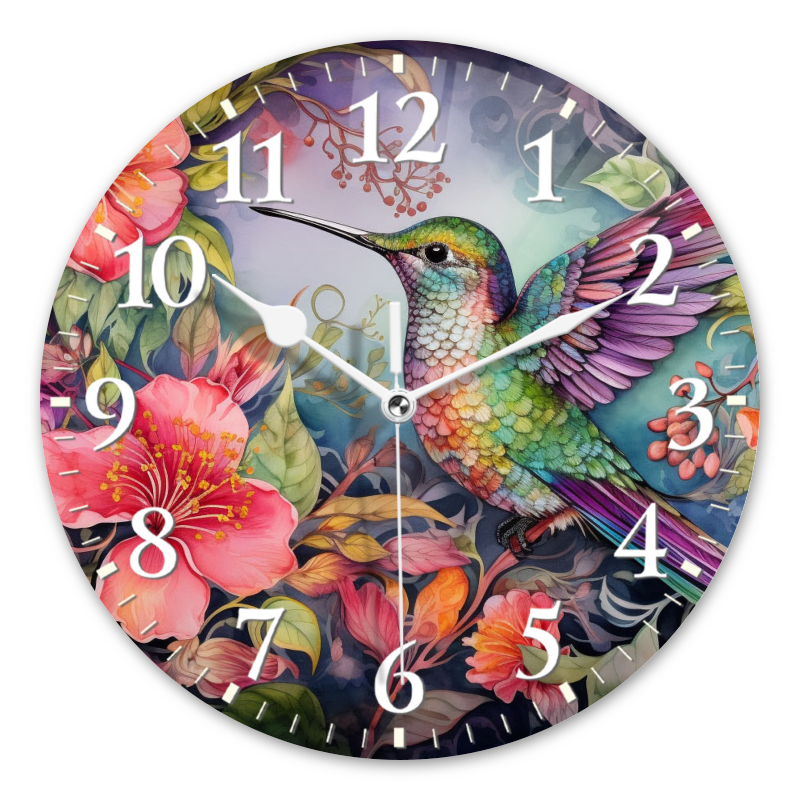 Round Wall Clock,Beautiful Hummingbird Surrounded By Flower,Silent Non ...