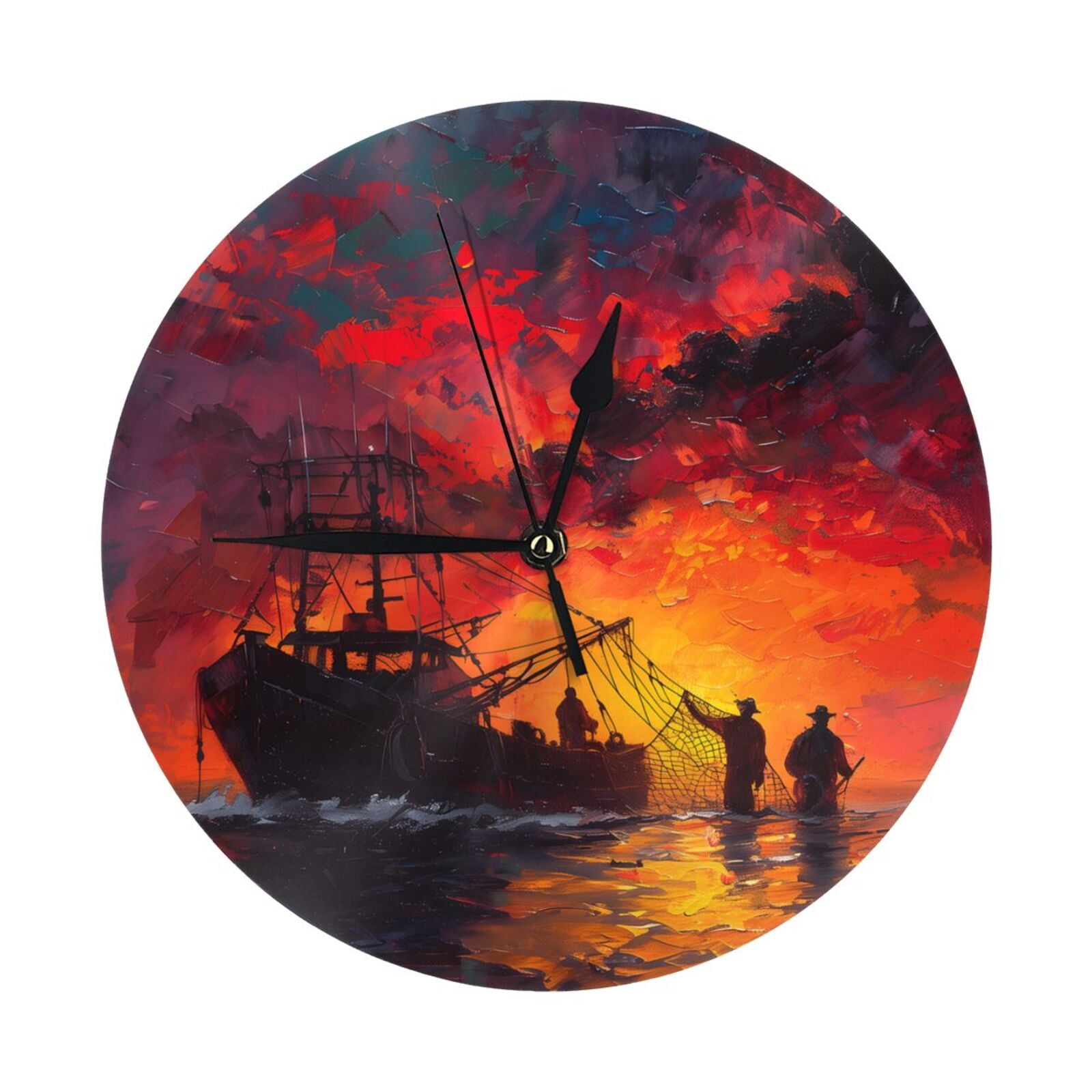 Round Wall Clock Boat Sailboat Sea Printed Decorative & Creative Dual ...