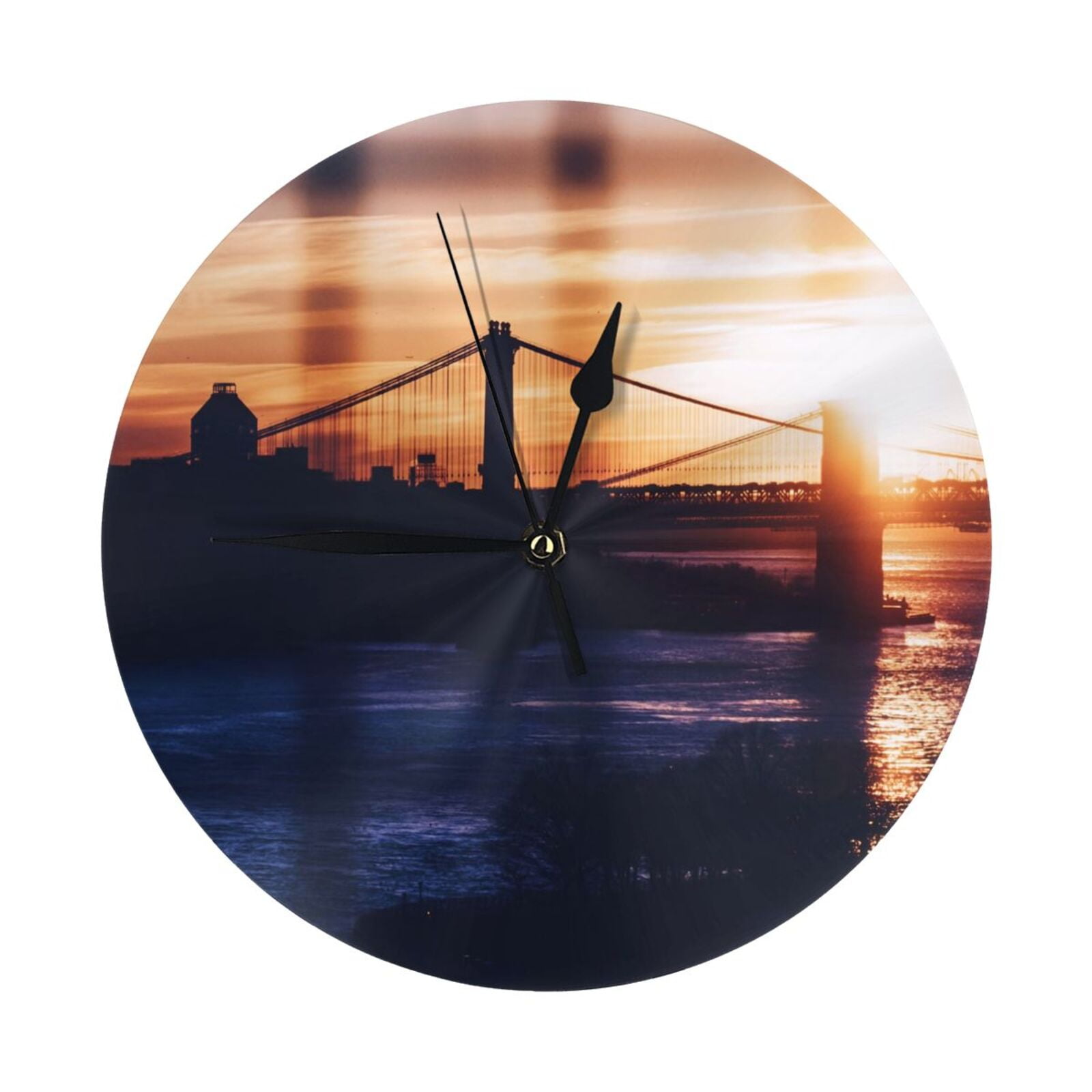Round Wall Clock Brooklyn And Manhattan Bridges Printed Decorative ...