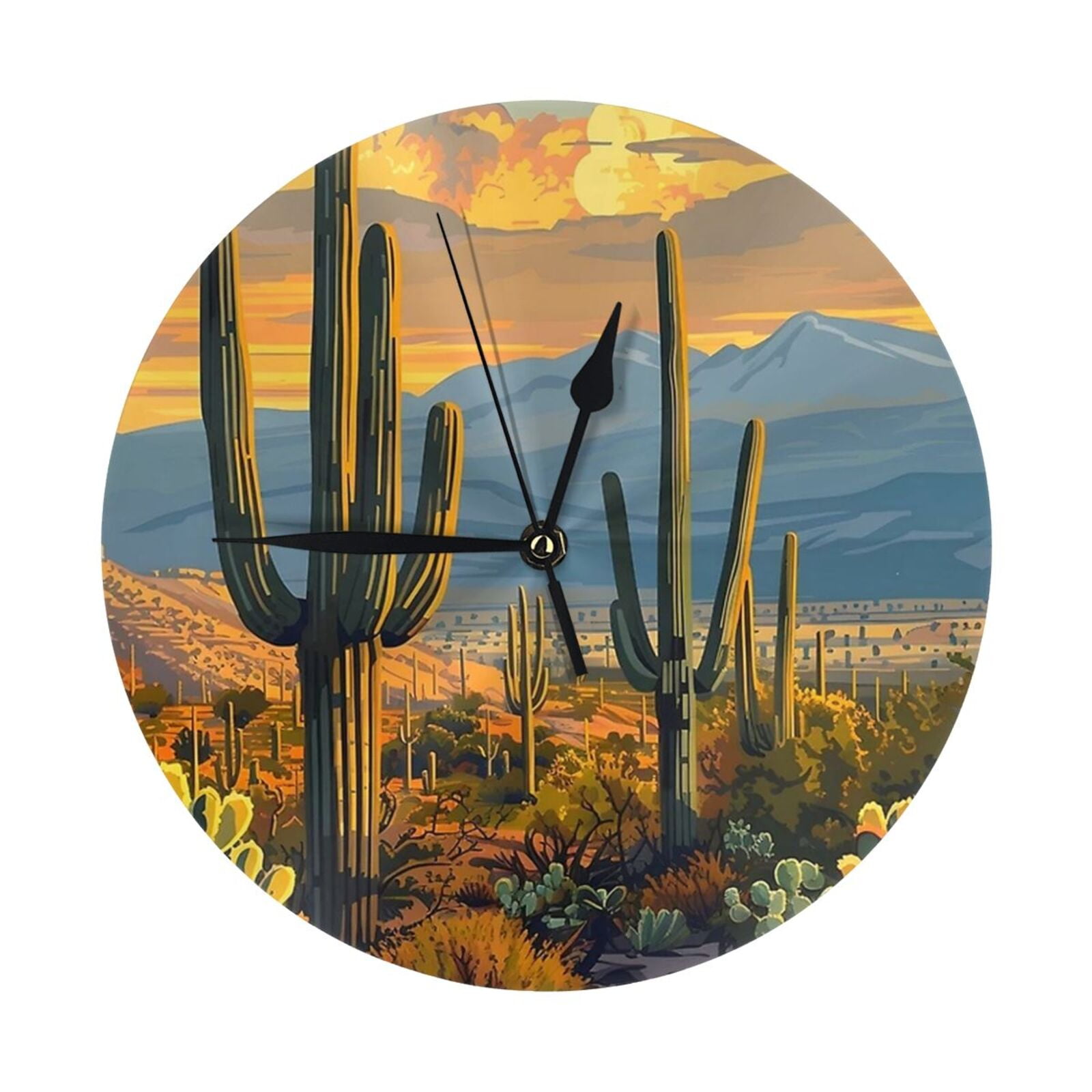 Round Wall Clock Cactus Printed Decorative & Creative Dual-Purpose ...