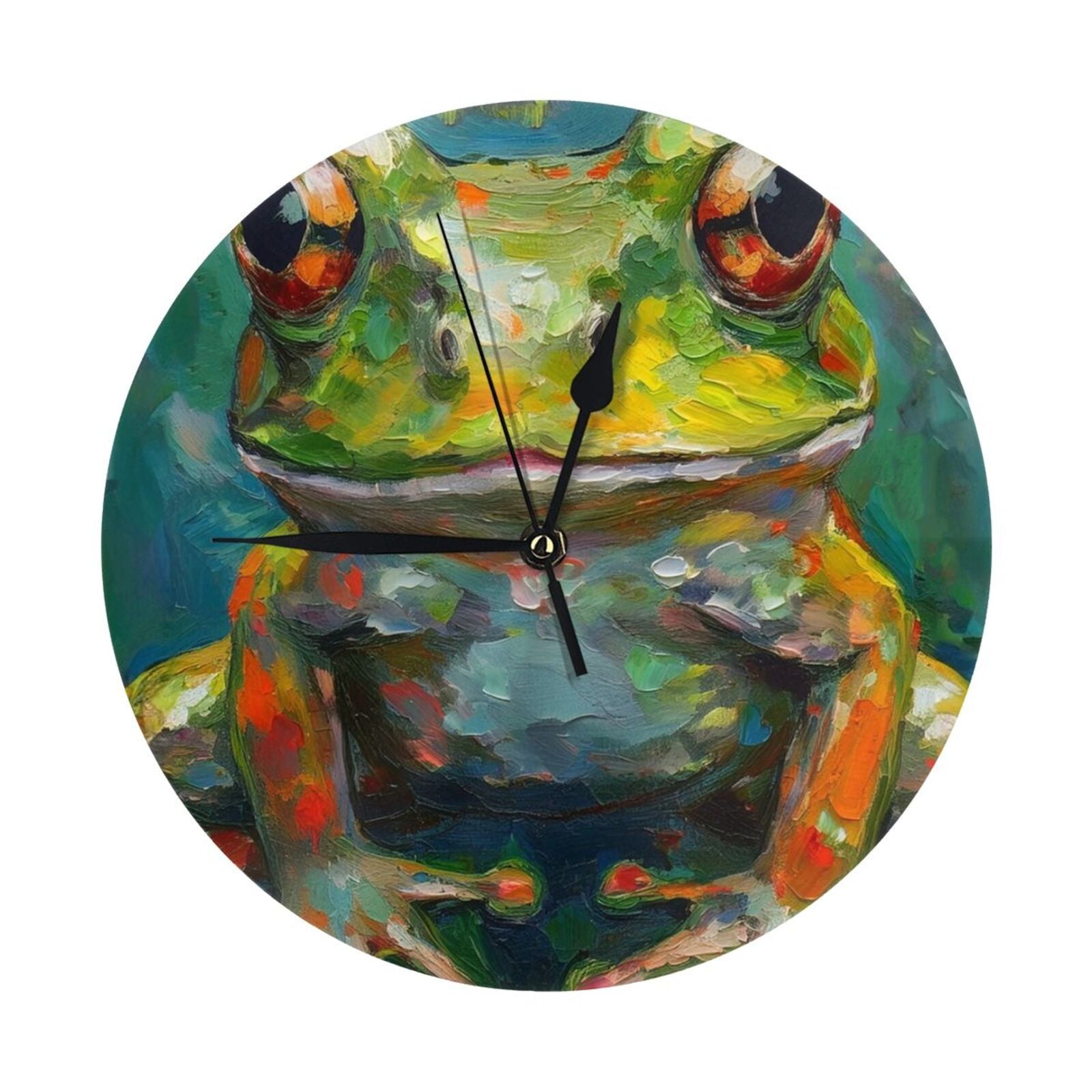 Round Wall Clock Colorful Frog Sitting On A Branch Printed Decorative ...