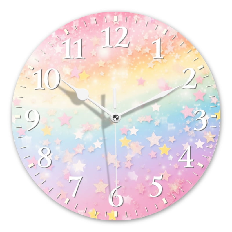 Round Wall Clock,Colorful Pastel Rainbow Stars Background And Soft ...