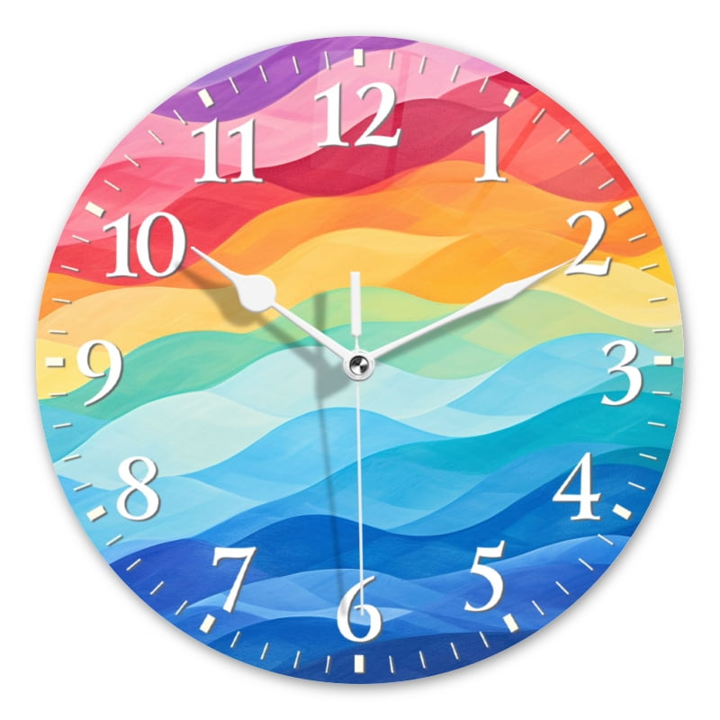Round Wall Clock,Colorful Wavy Pattern With Rainbow Of Colors,Silent ...
