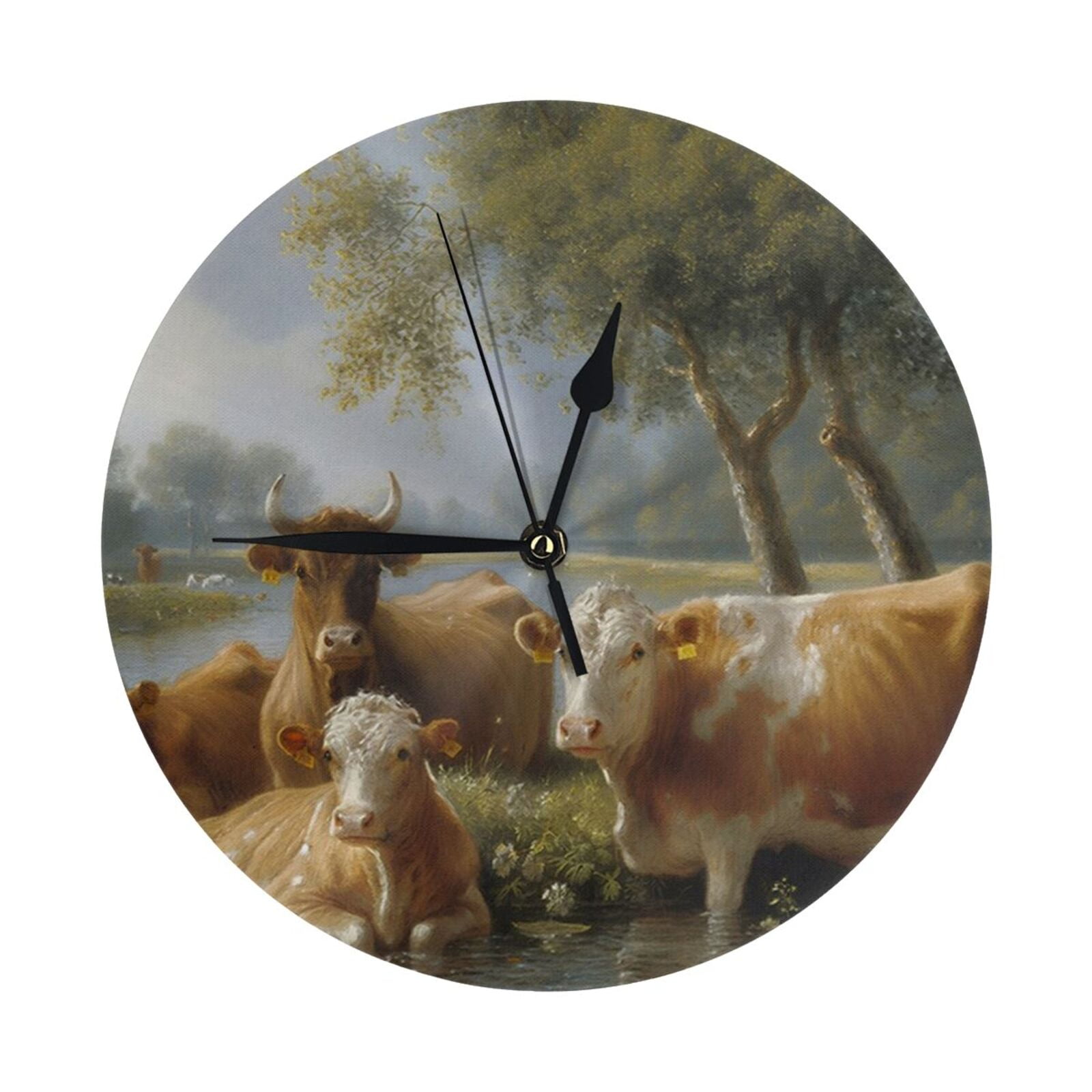 Round Wall Clock Cow Family-1 Printed Decorative & Creative Dual ...