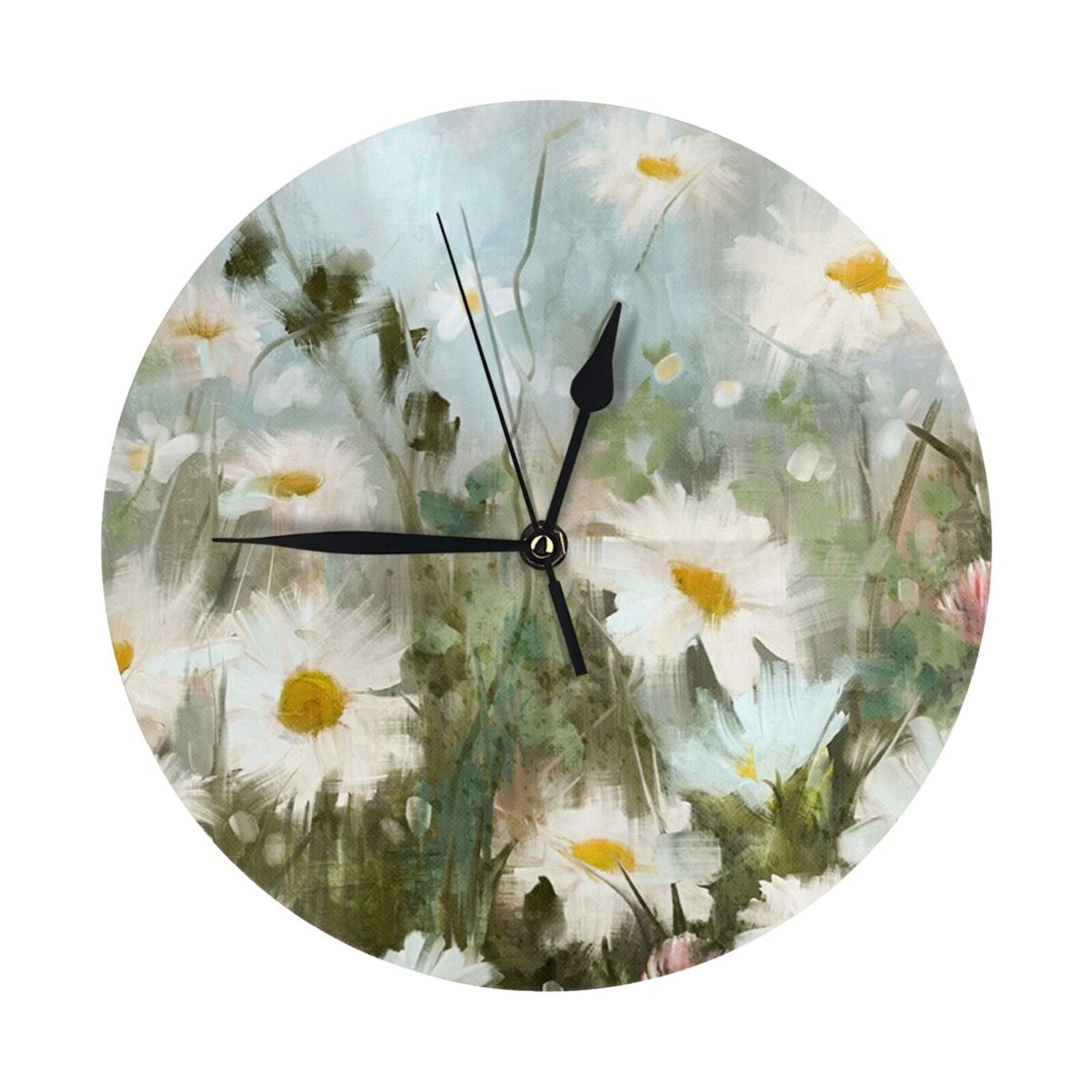 Round Wall Clock Daisy Field Printed Decorative & Creative Dual-Purpose ...