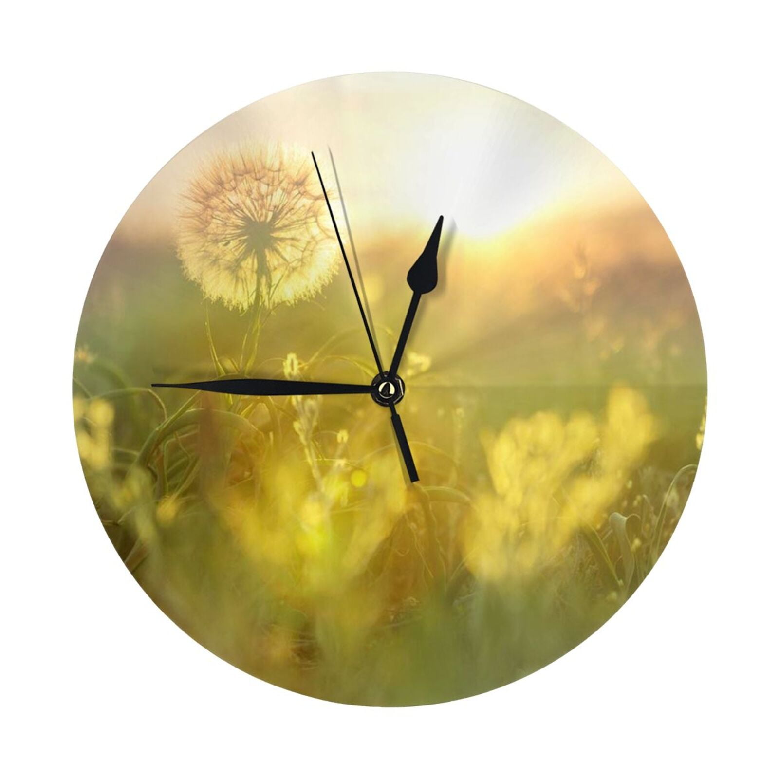 Round Wall Clock Dandelion Blooming Flower In Field Printed Decorative ...