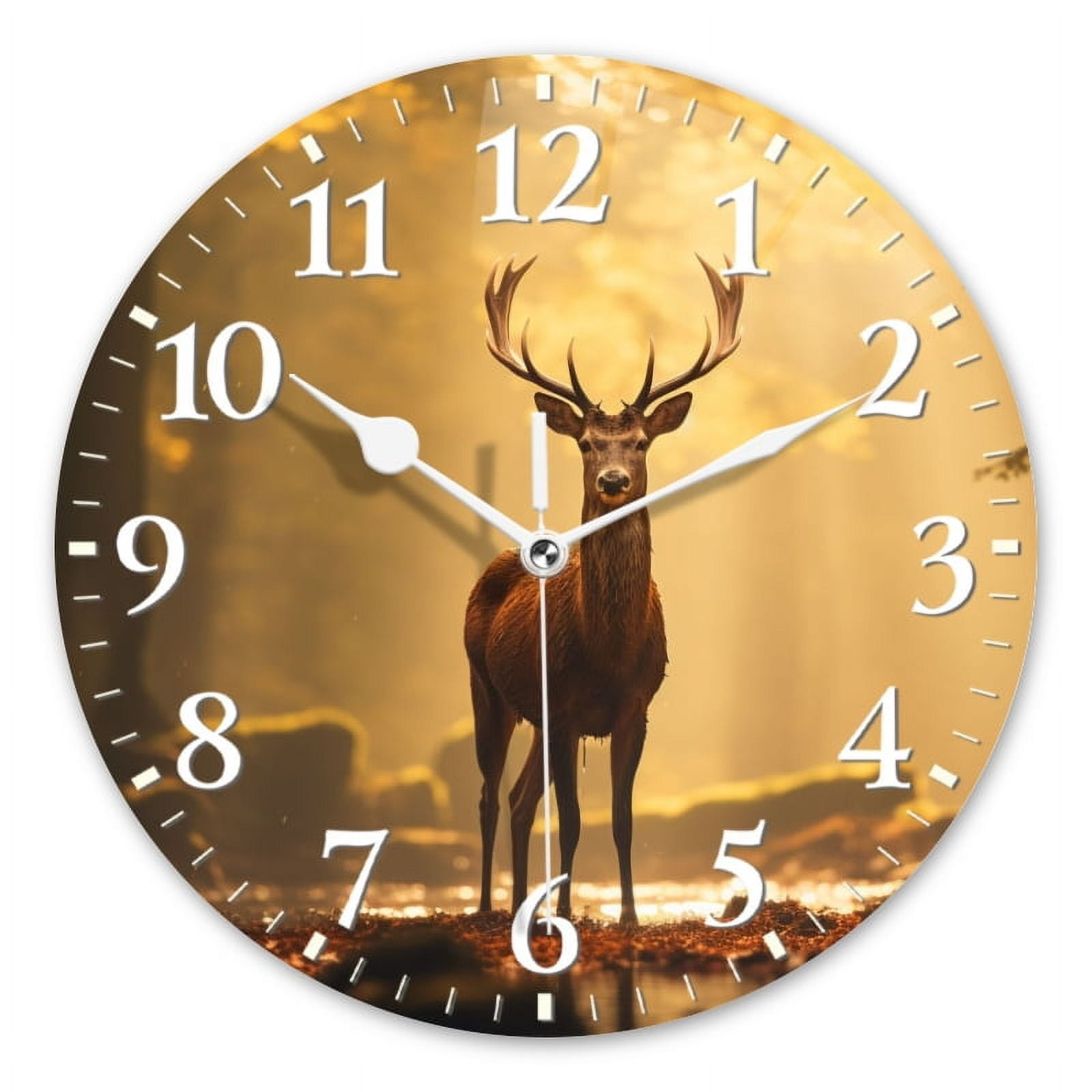 Round Wall Clock,Deer Standing Tall In The Golden Light Of An Autumn ...