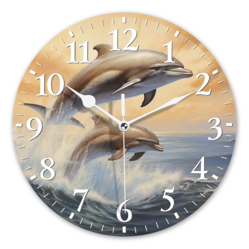 Round Wall Clock,Dolphins Jumping Out Of The Water,Silent Non-Ticking ...