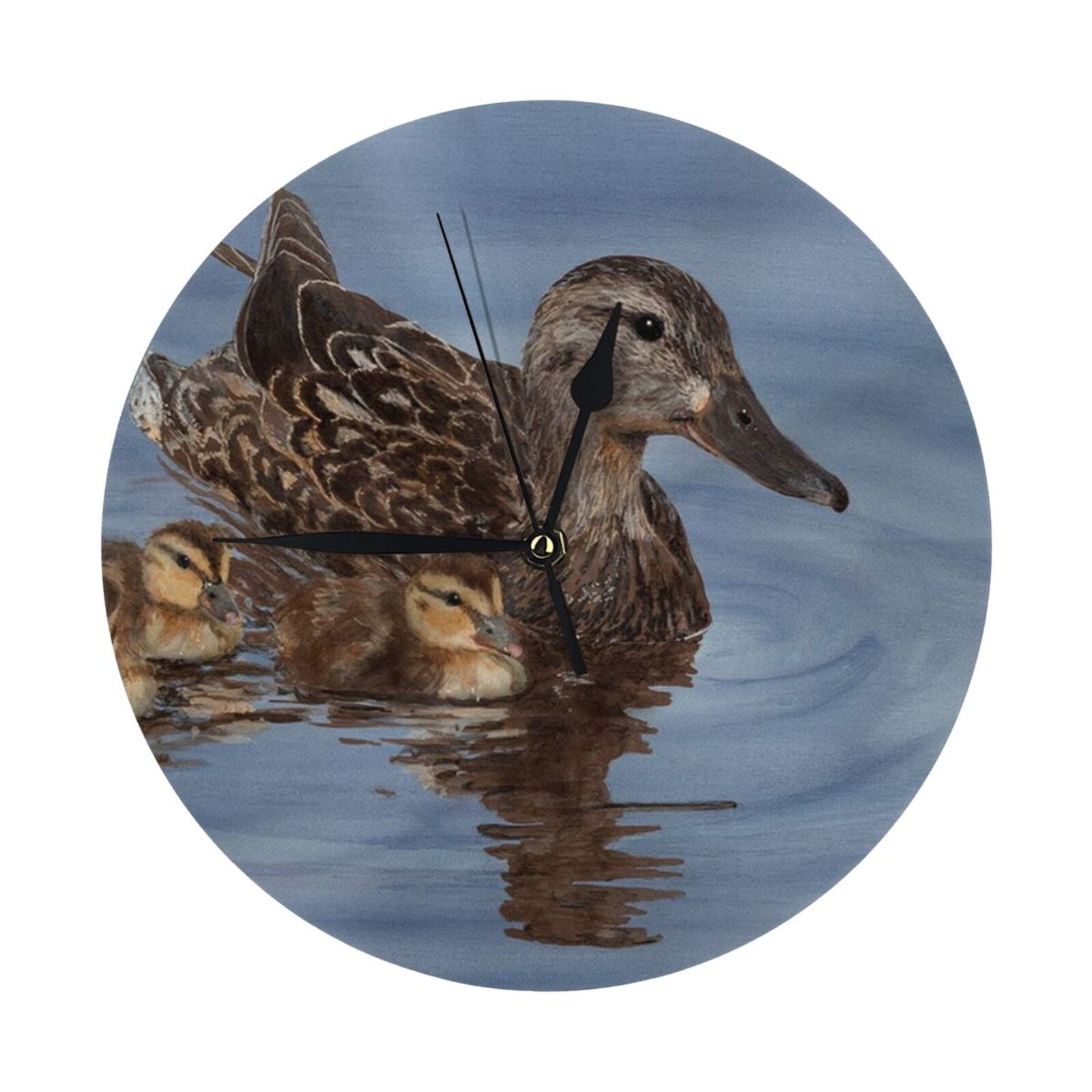 Round Wall Clock Duck Family Ripples Printed Decorative & Creative Dual ...