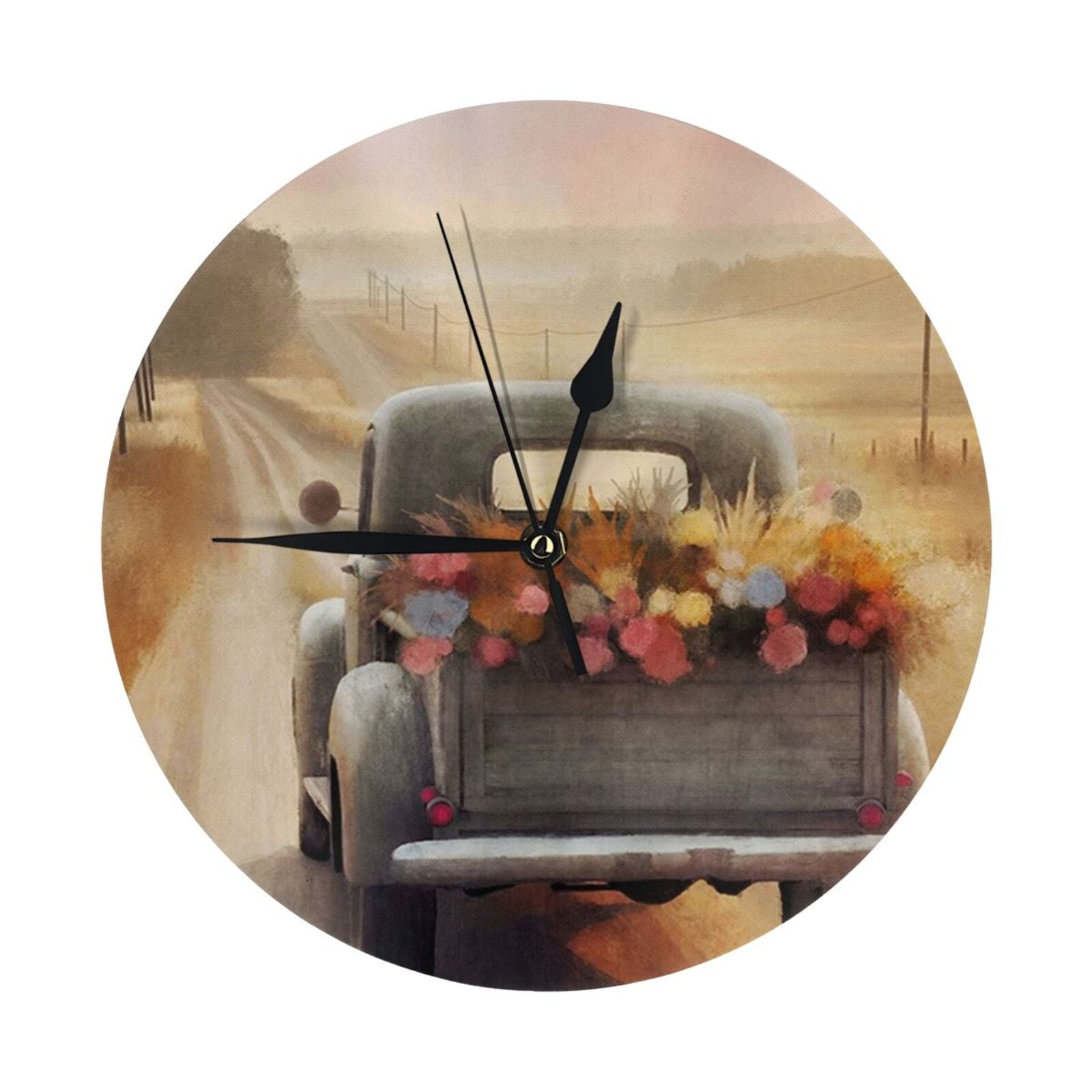 Round Wall Clock Farmer'S Road Harvest Truck Printed Decorative ...