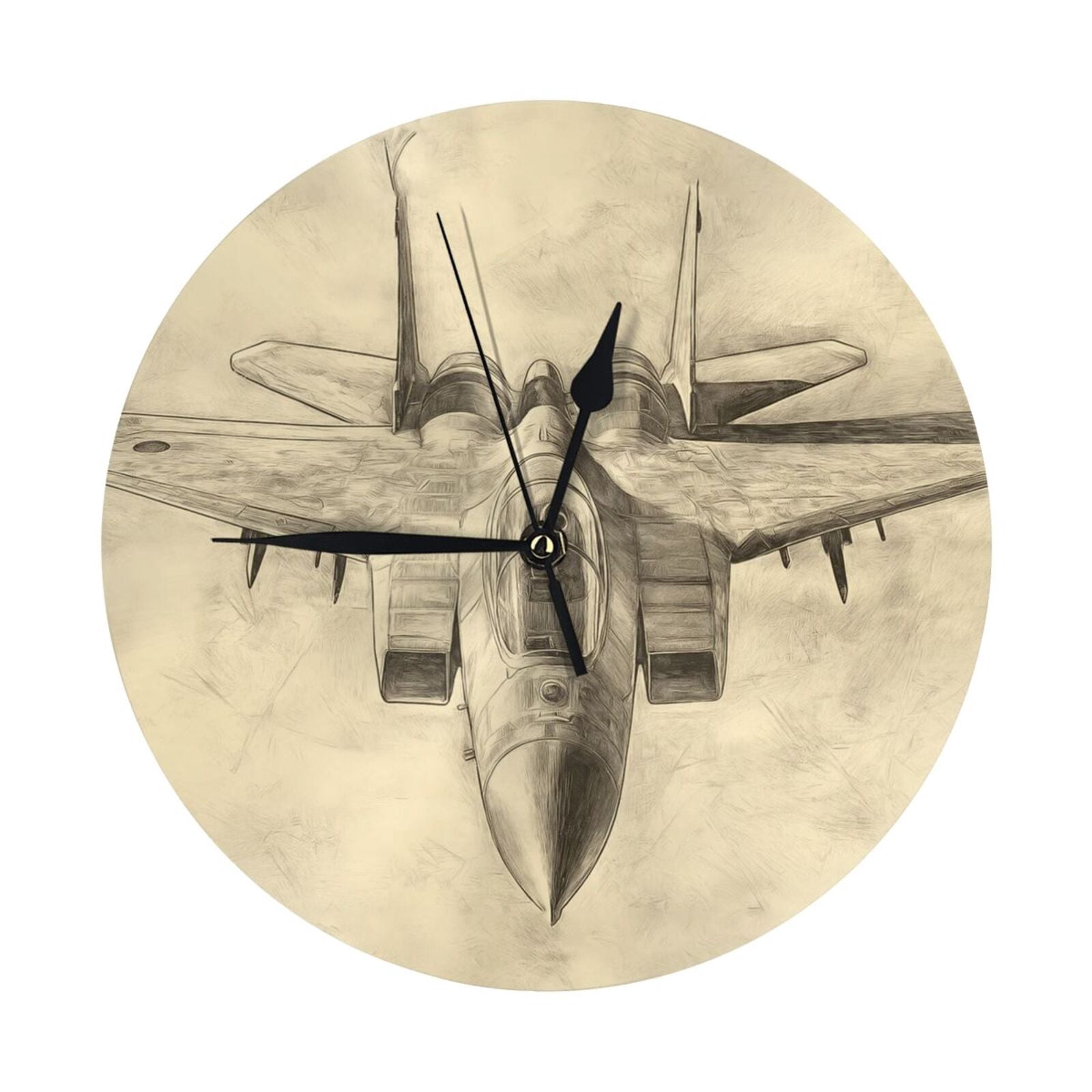 Round Wall Clock Fighter Jet Printed Decorative & Creative Dual-Purpose ...