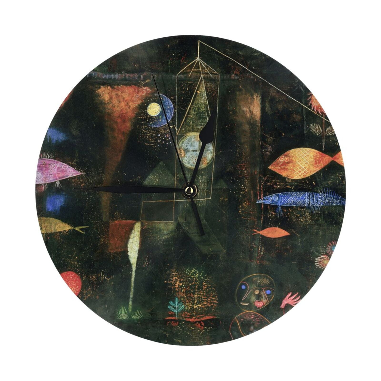 Round Wall Clock Fish Magic Printed Decorative & Creative Dual-Purpose ...