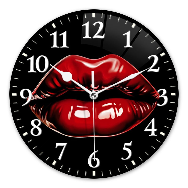 Round Wall Clock,Glossy Red Lips With Perfect Symmetrical Shape,Silent ...