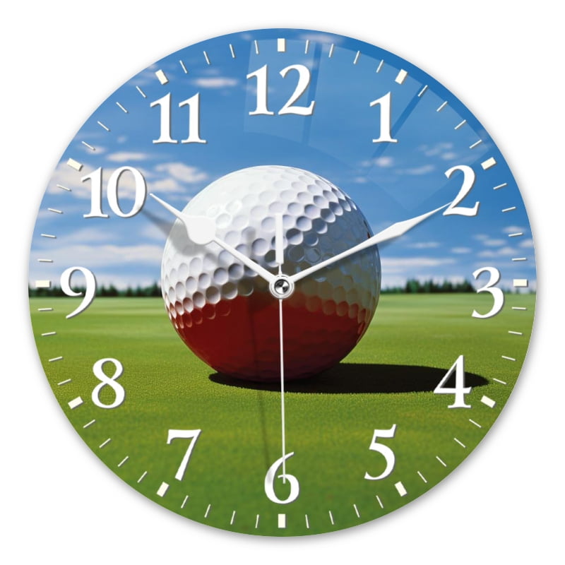 Round Wall Clock,Golf Ball On The Green Golf Course,Silent Non-Ticking ...