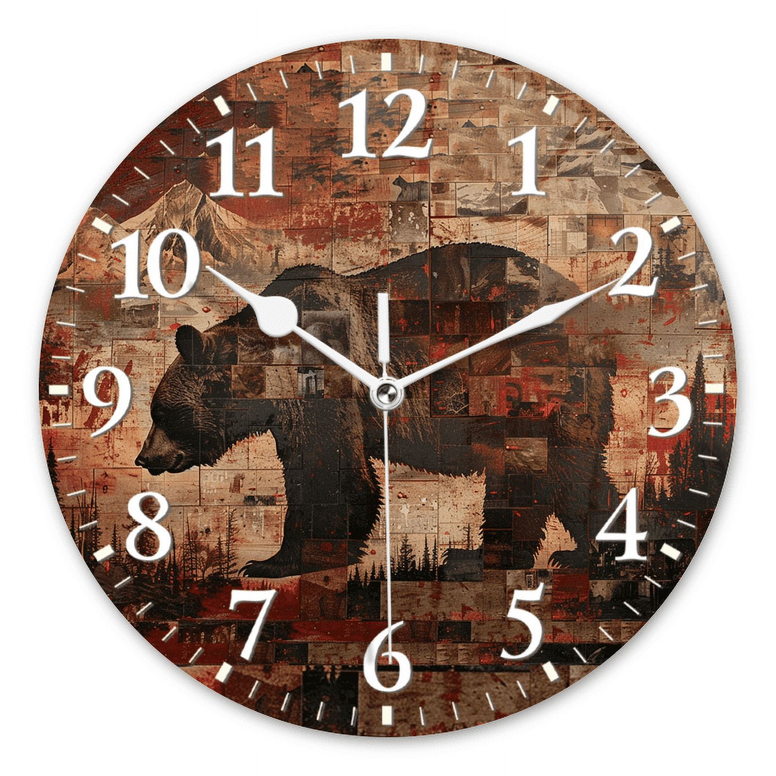Round Wall Clock,Grizzly Bear Walking Through The Wilderness,Silent Non ...