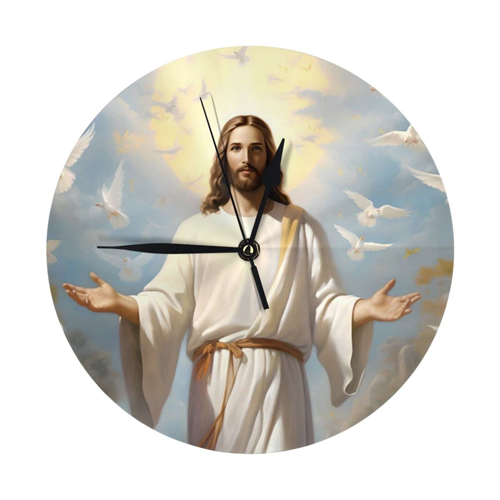 Round Wall Clock Jesus Christian Peace Bove Printed Decorative ...