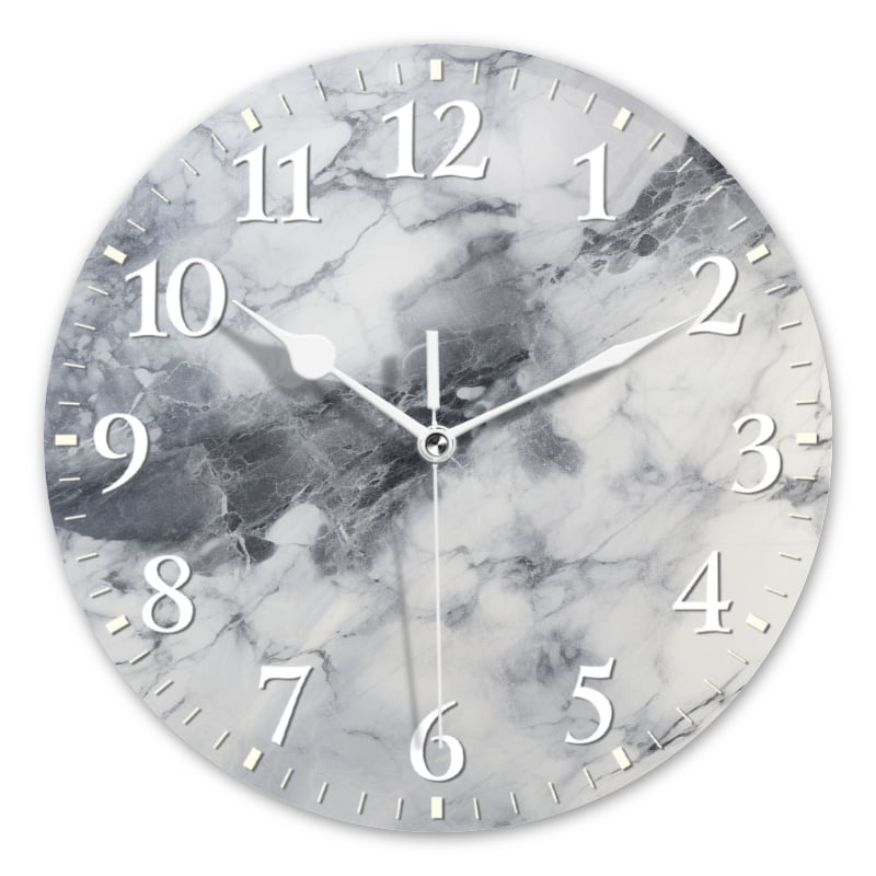 Round Wall Clock,Marble Texture Of White And Gray Color Scheme,Silent ...