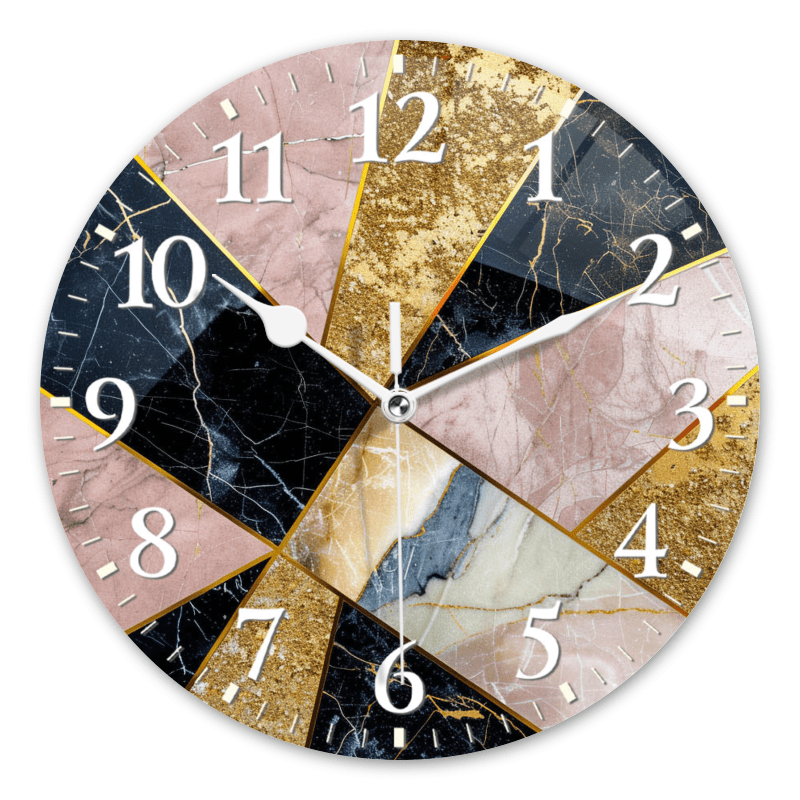 Round Wall Clock,Pattern Of Geometric Shapes In Black And Gold Marble ...