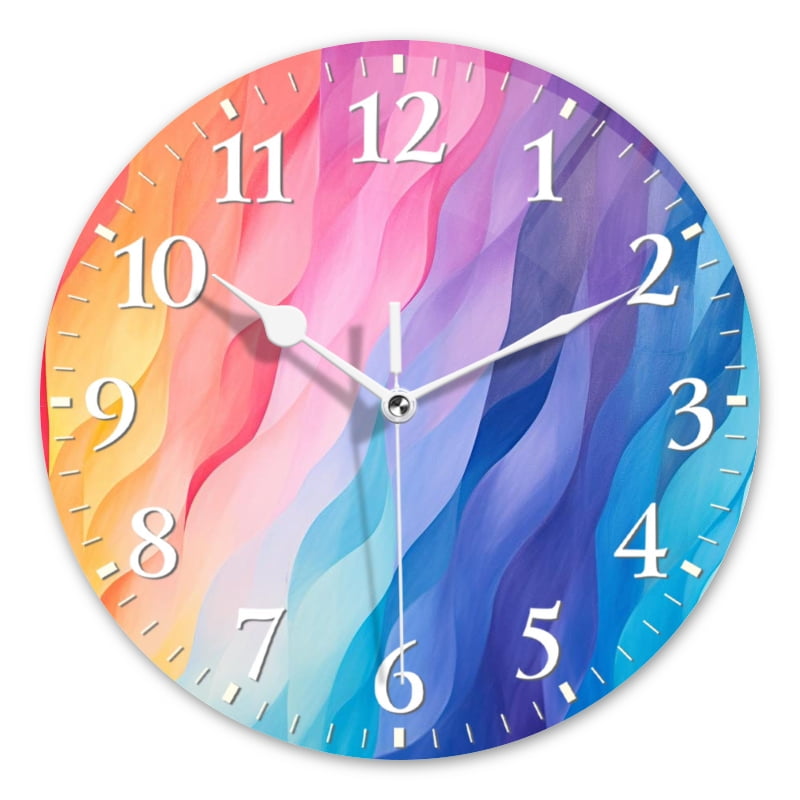 Round Wall Clock,Rainbow Colors Each Section Painted With Different ...
