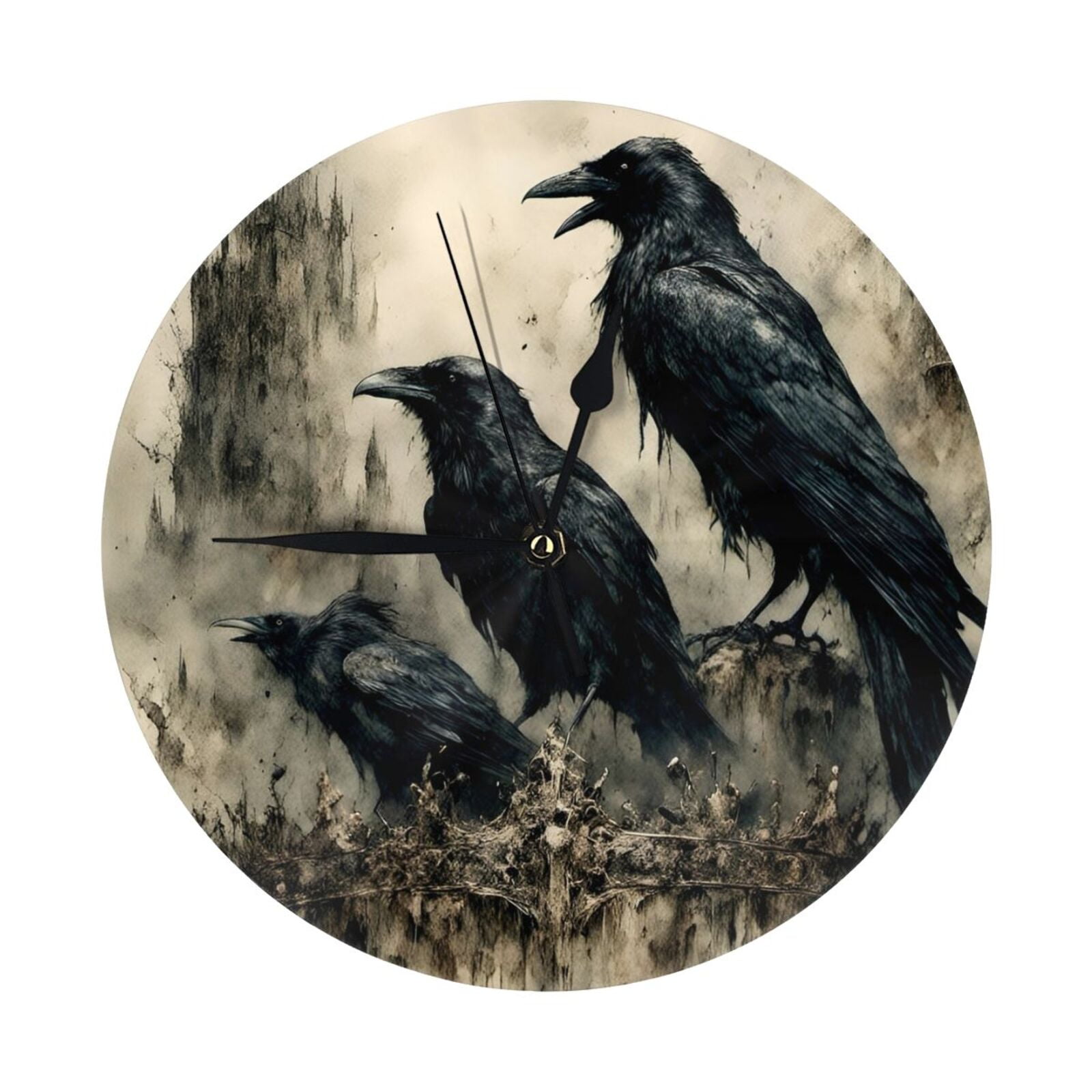 Round Wall Clock Raven Printed Decorative & Creative Dual-Purpose ...