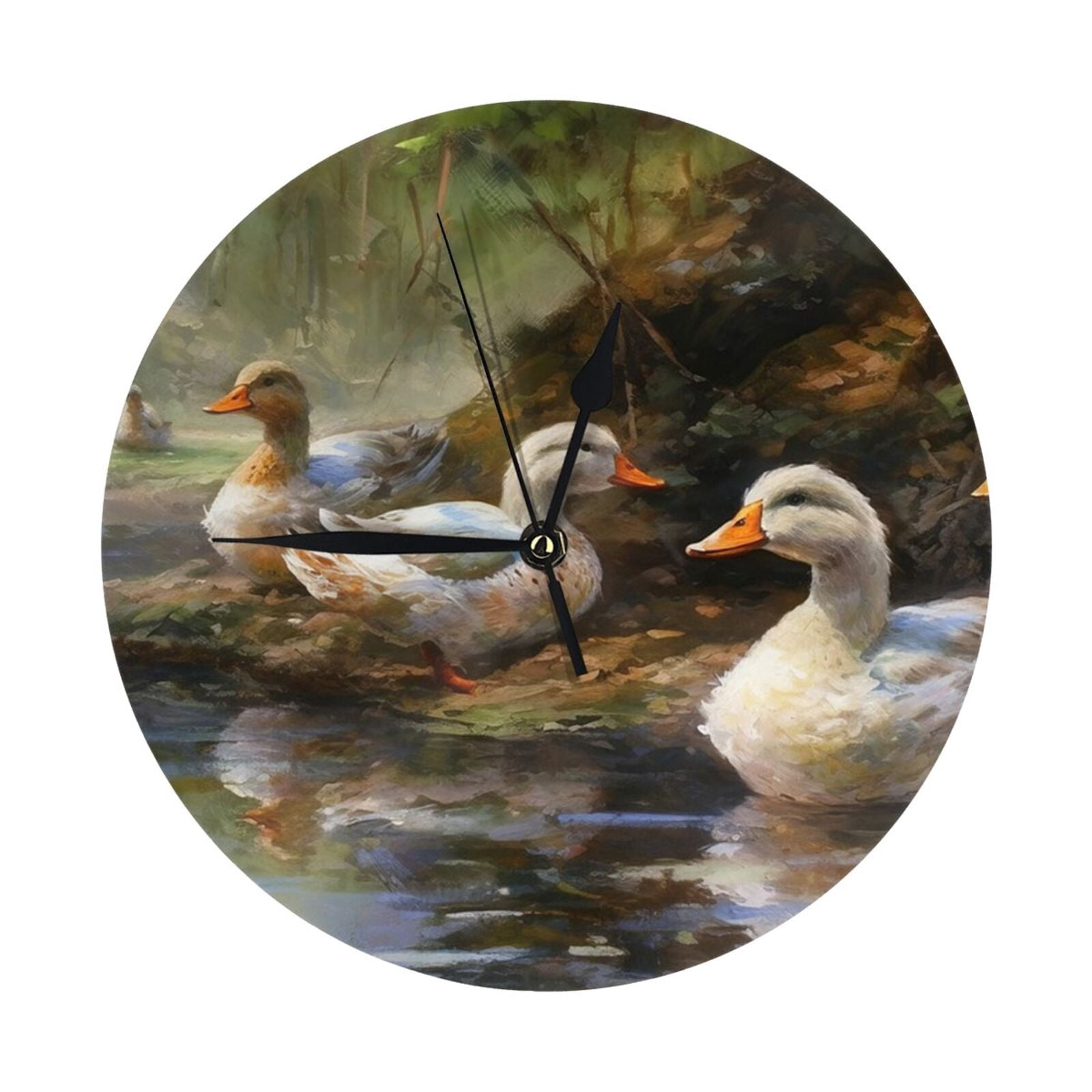 Round Wall Clock Rivers Ducks Printed Decorative & Creative Dual ...