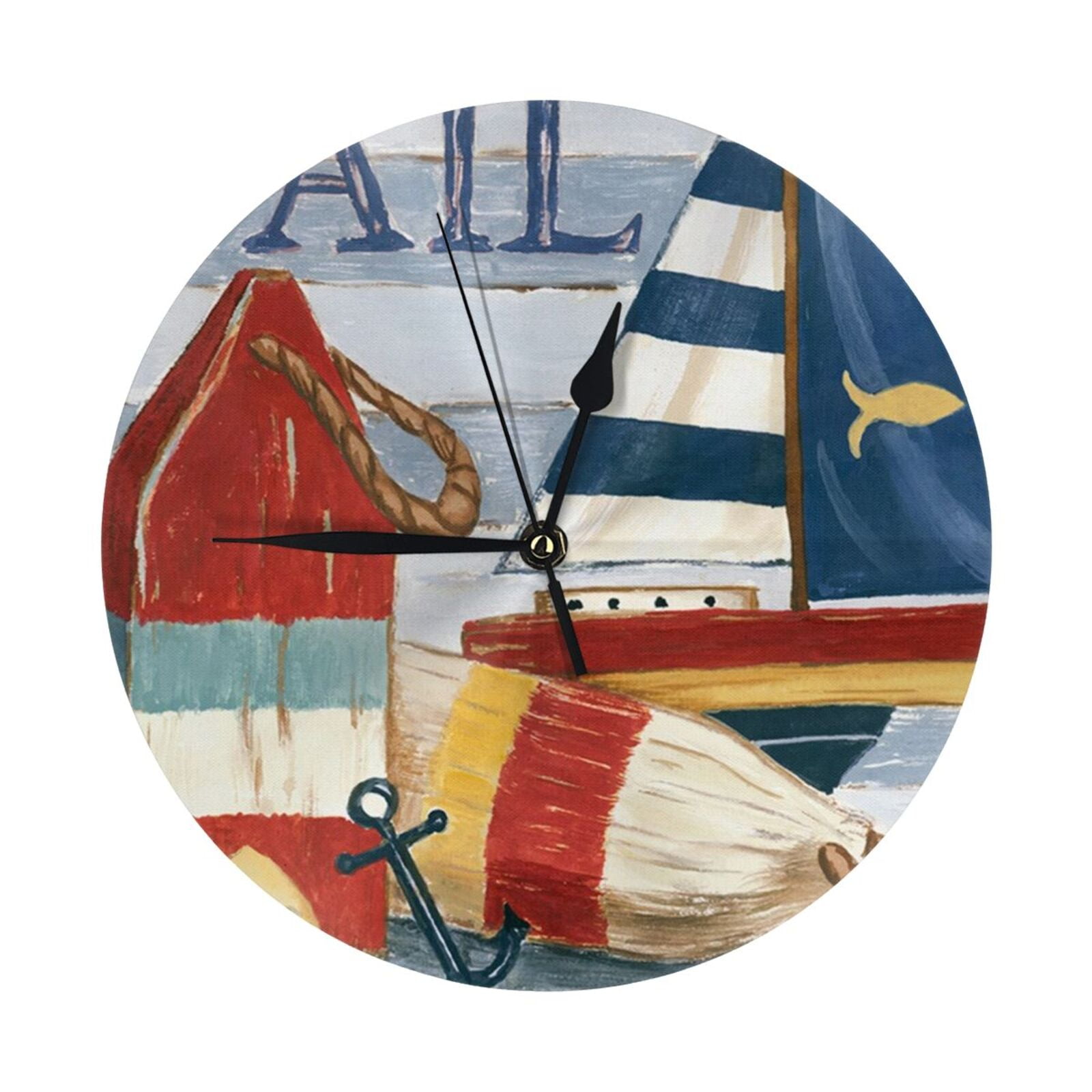 Round Wall Clock Sail Boat Buoys Printed Decorative & Creative Dual ...