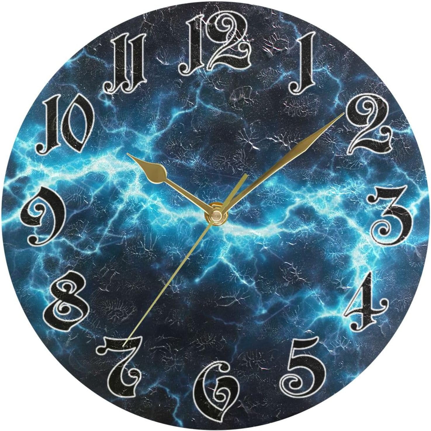 Round Wall Clock - Silent Non-Ticking, Battery Operated, 10 Inch Blue ...