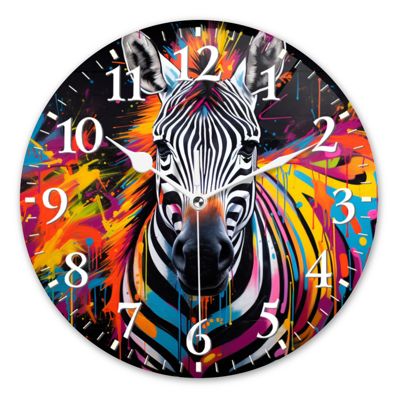 Round Wall Clock,Street Art Graffiti Of Zebra With Vibrant Pop Colors ...