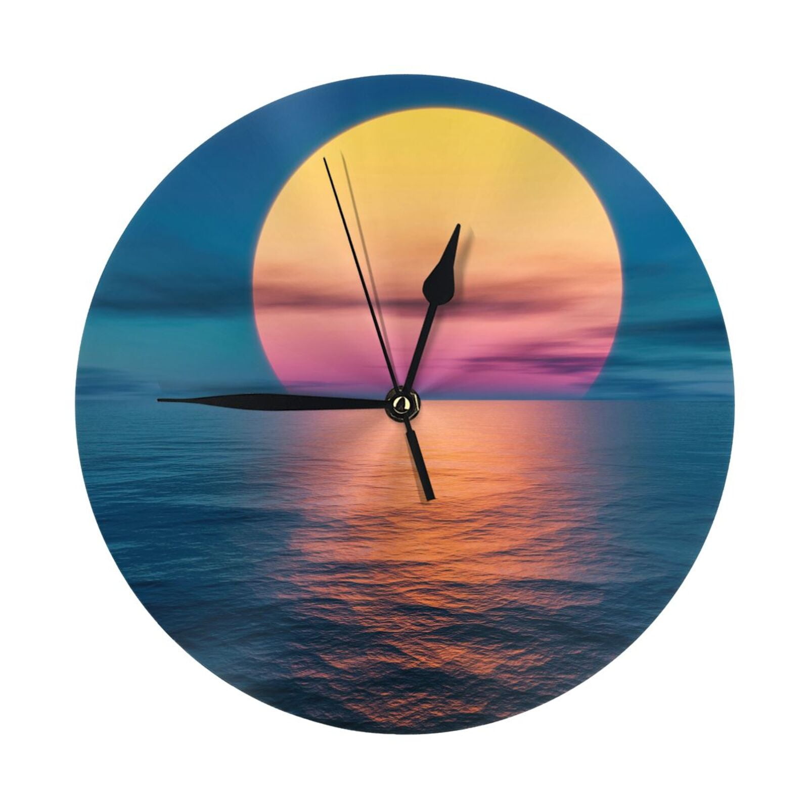 Round Wall Clock Sunset Ocean Beautiful Scenery Printed Decorative ...