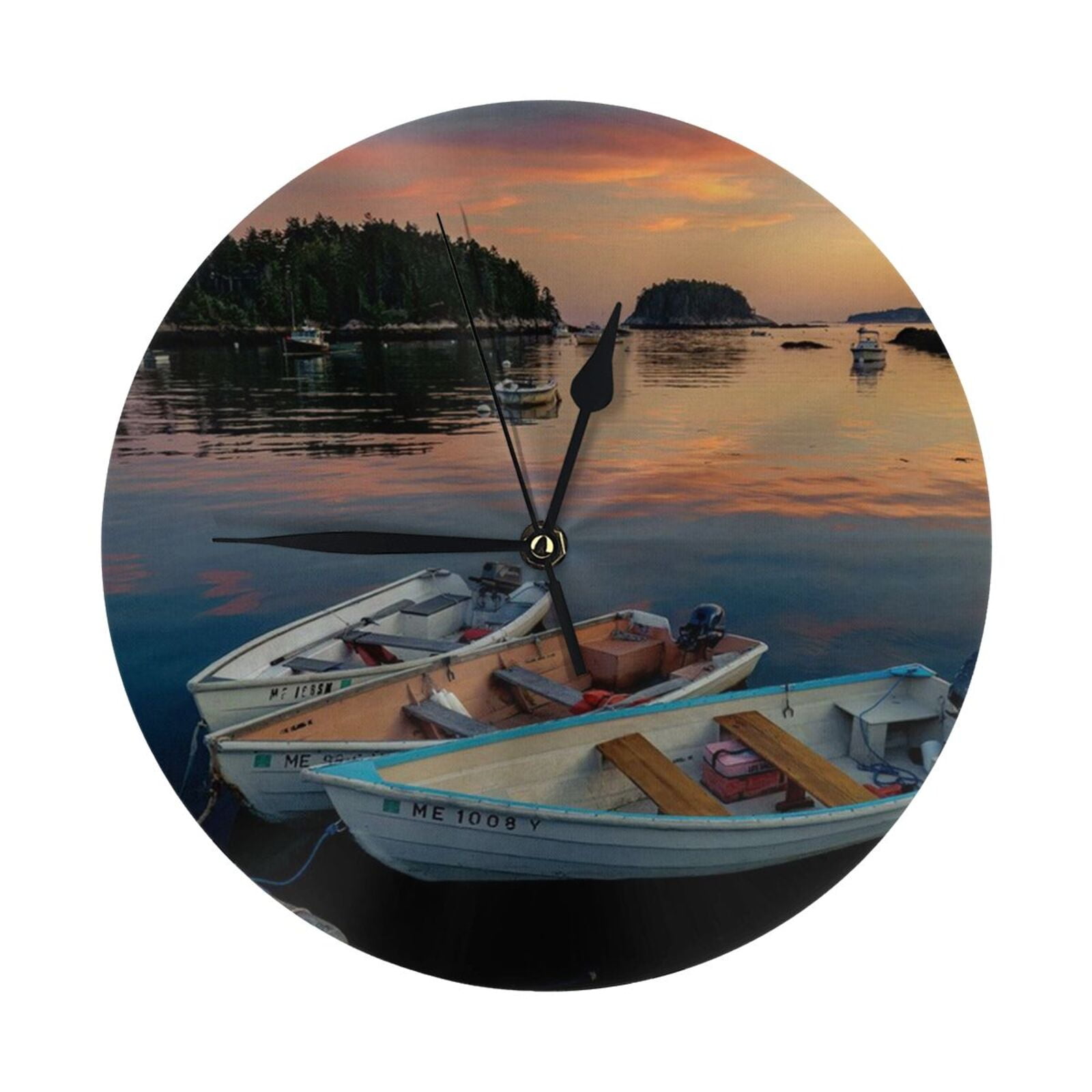 Round Wall Clock Three Boats At Sunset Printed Decorative & Creative ...
