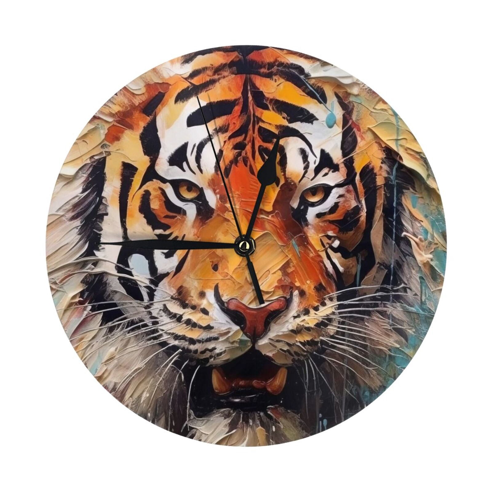 Round Wall Clock Tiger Printed Decorative & Creative Dual-Purpose ...