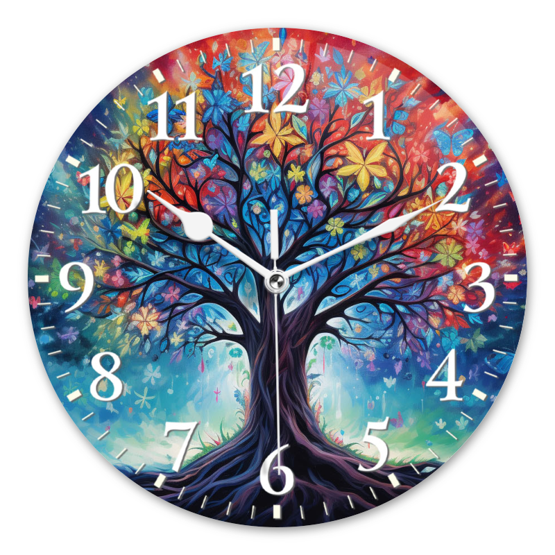 Round Wall Clock,Tree Of Life With Roots That Branch Out Into Various ...